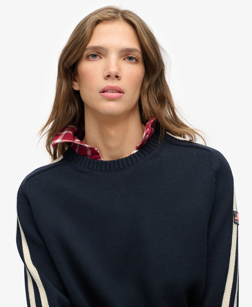 womens Relaxed Stripe Knitted Jumper in Deep Navy/Natural Wh | Superdry UK
