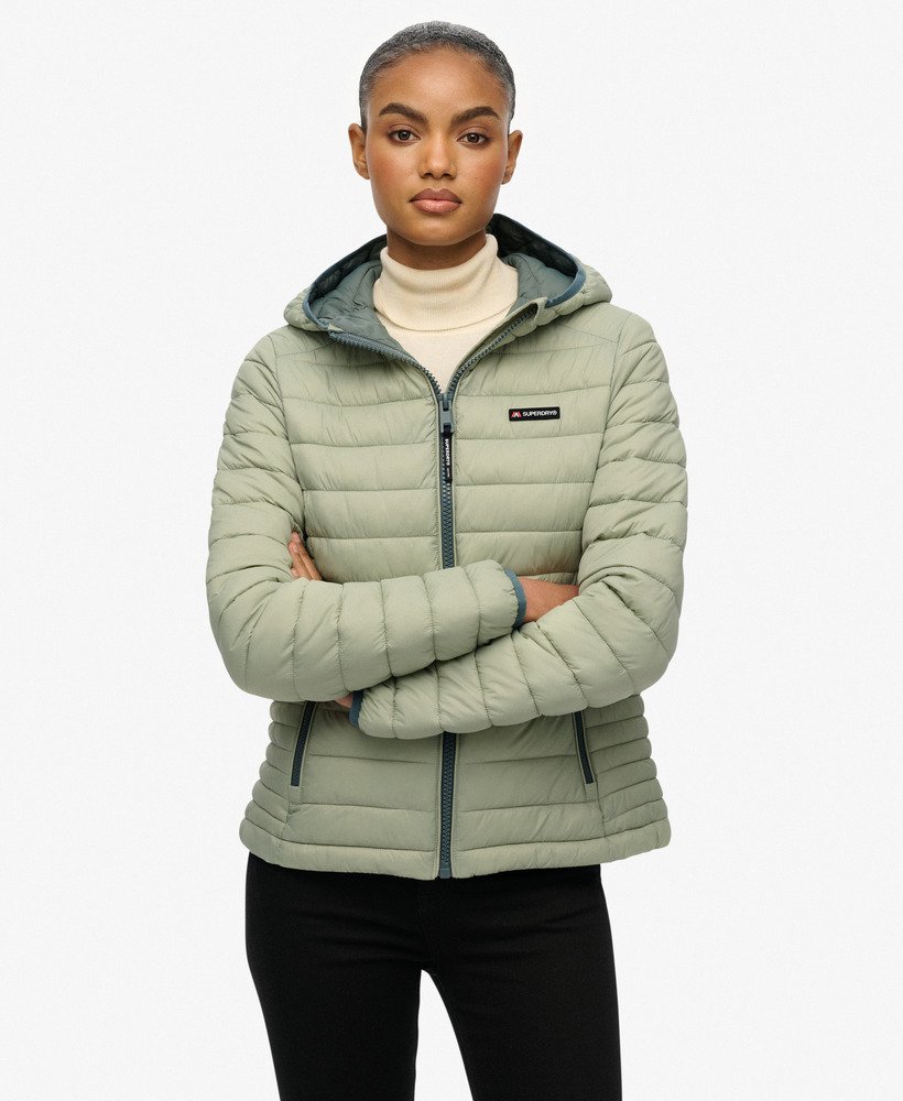 womens Hooded Fuji Lite Padded Jacket in Dusty Sage | Superdry UK