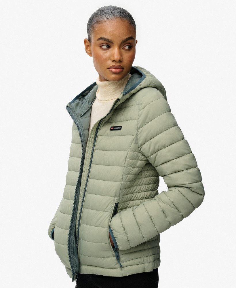 womens Hooded Fuji Lite Padded Jacket in Dusty Sage | Superdry UK