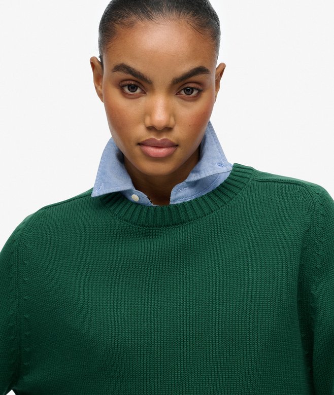 womens Slouchy Knitted Crew Jumper in DARK GREEN | Superdry UK