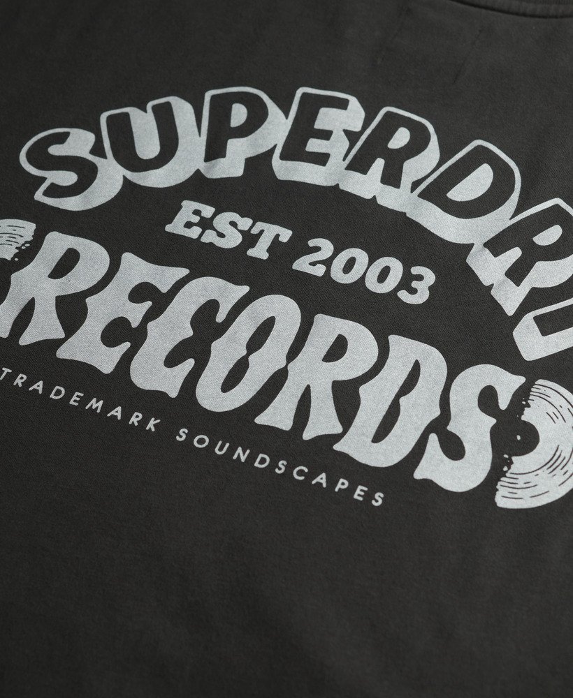 mens Record Label Oversized T-Shirt in Washed Black | Superdry UK