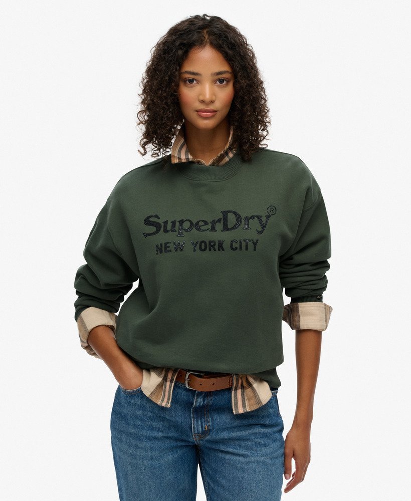 womens Brand Mark Loose Crew Sweatshirt in Thyme Green | Superdry UK