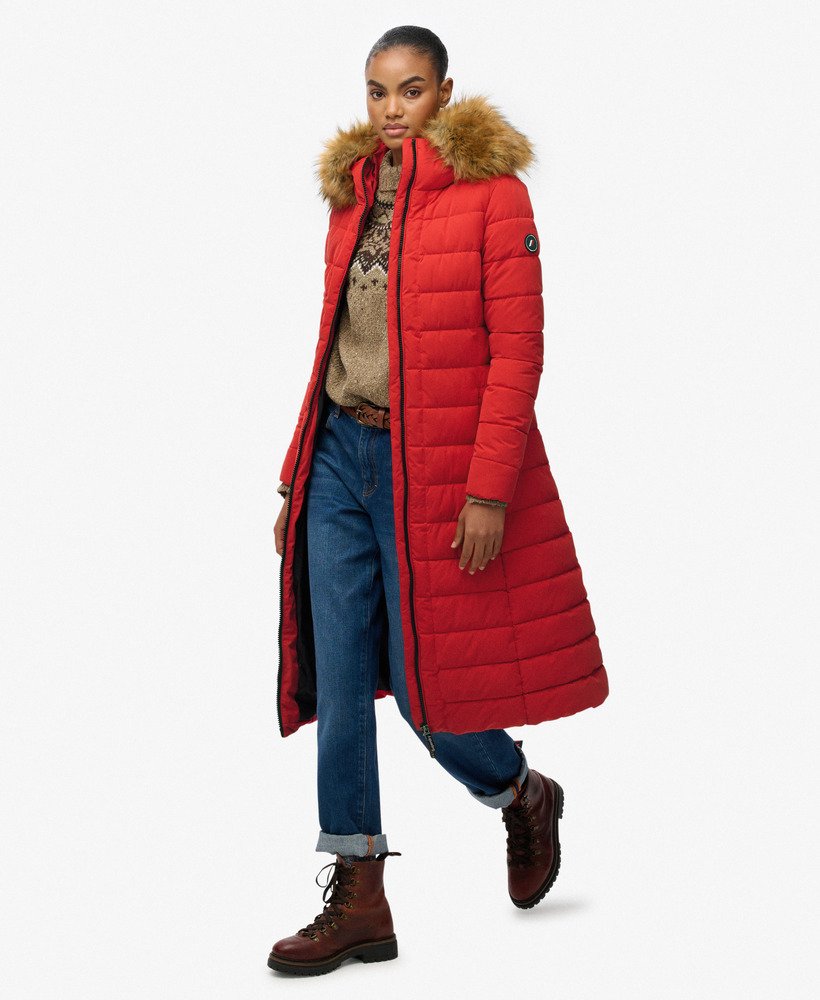 womens Arctic Longline Puffer Coat in High Risk Red | Superdry UK