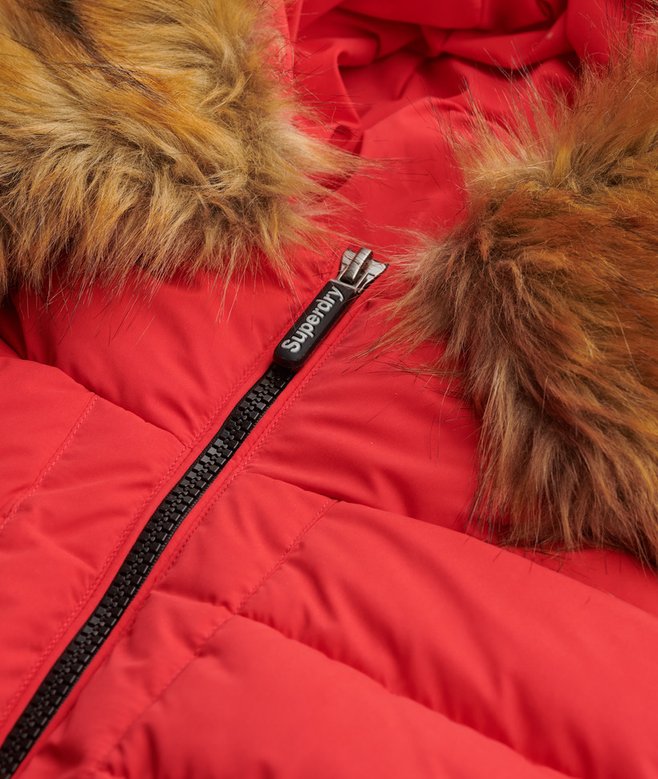 womens Arctic Longline Puffer Coat in High Risk Red | Superdry UK