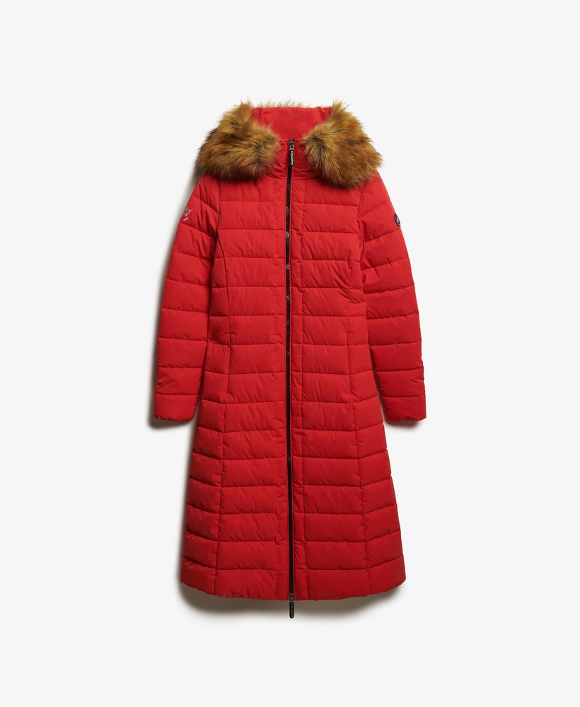 womens Arctic Longline Puffer Coat in High Risk Red | Superdry UK