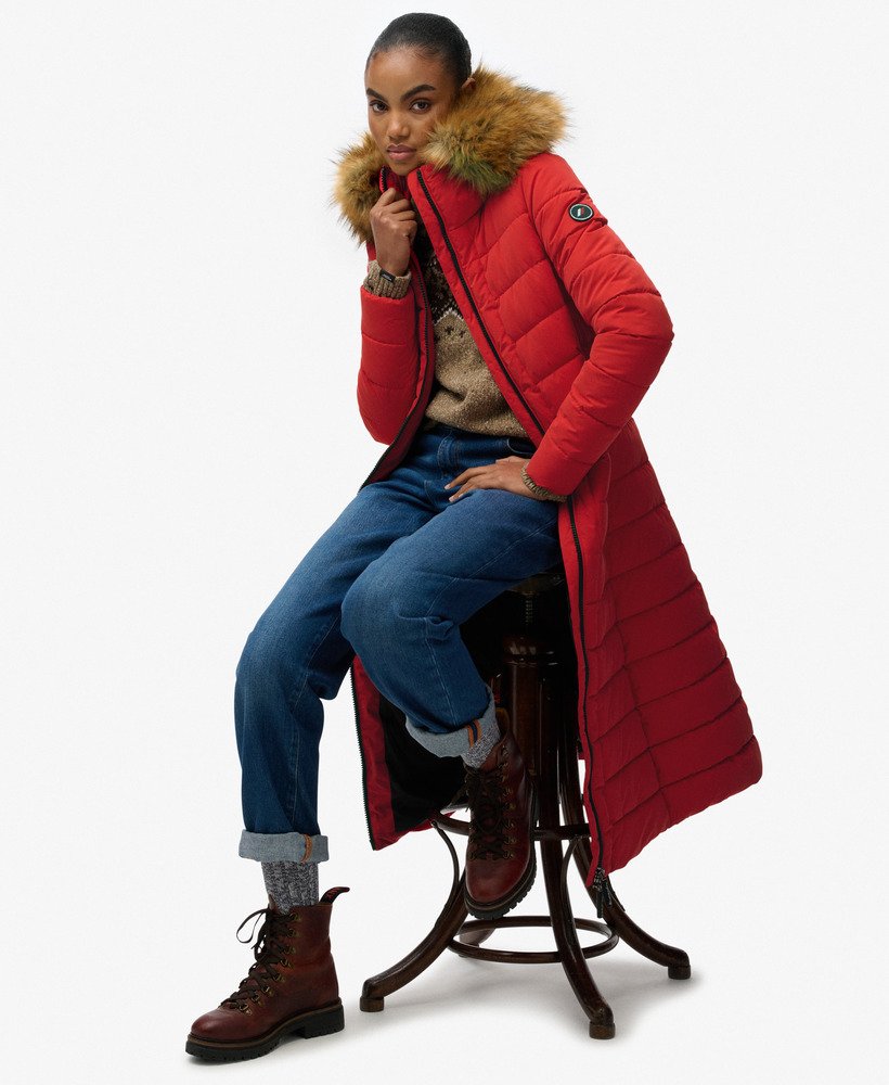 womens Arctic Longline Puffer Coat in High Risk Red | Superdry UK