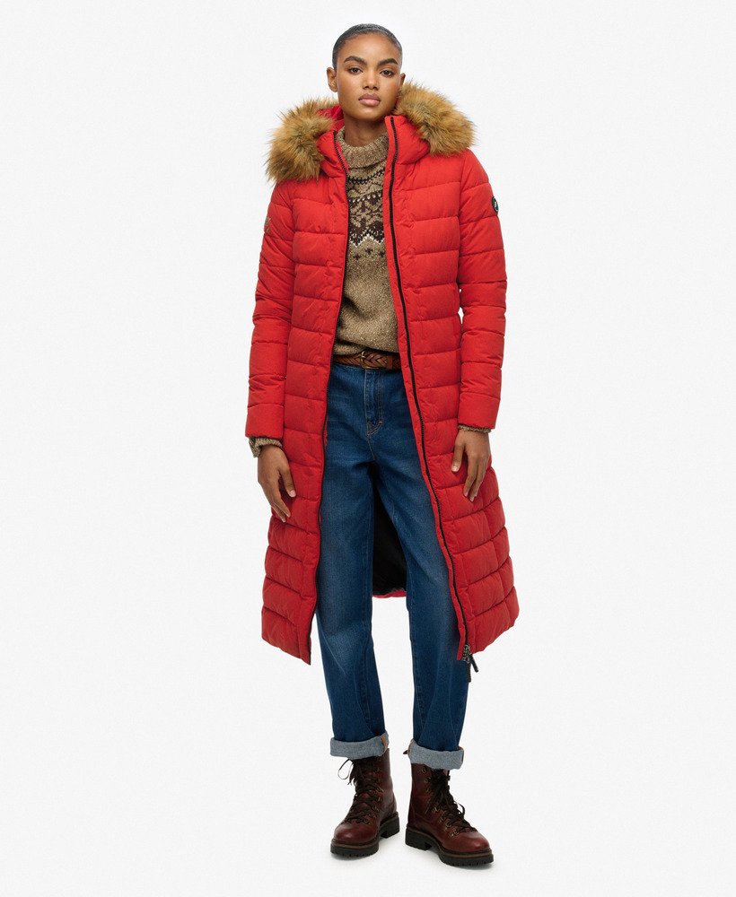 womens Arctic Longline Puffer Coat in High Risk Red | Superdry UK