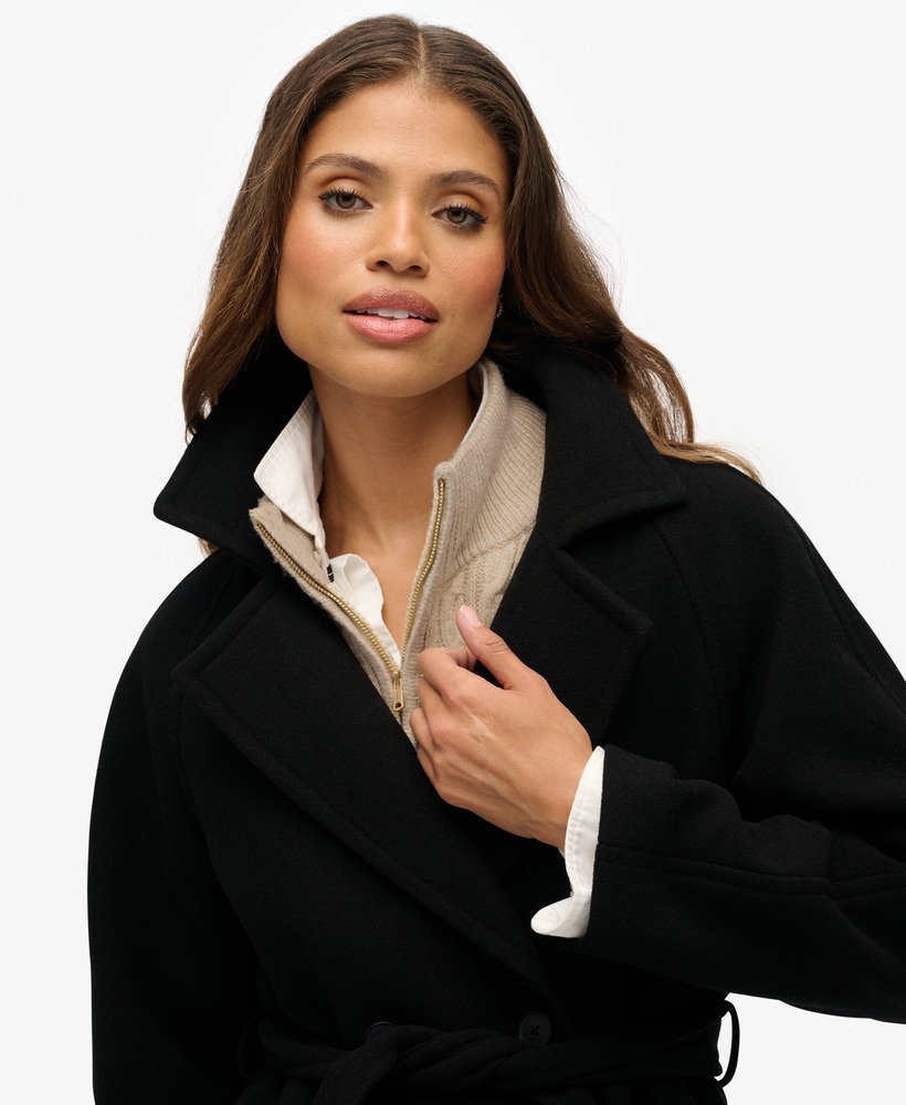 womens Relaxed Long Wool Blend Coat in Black | Superdry UK