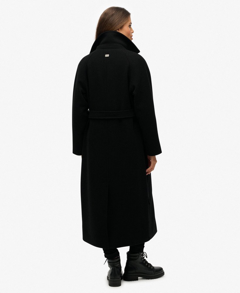 womens Relaxed Long Wool Blend Coat in Black | Superdry UK