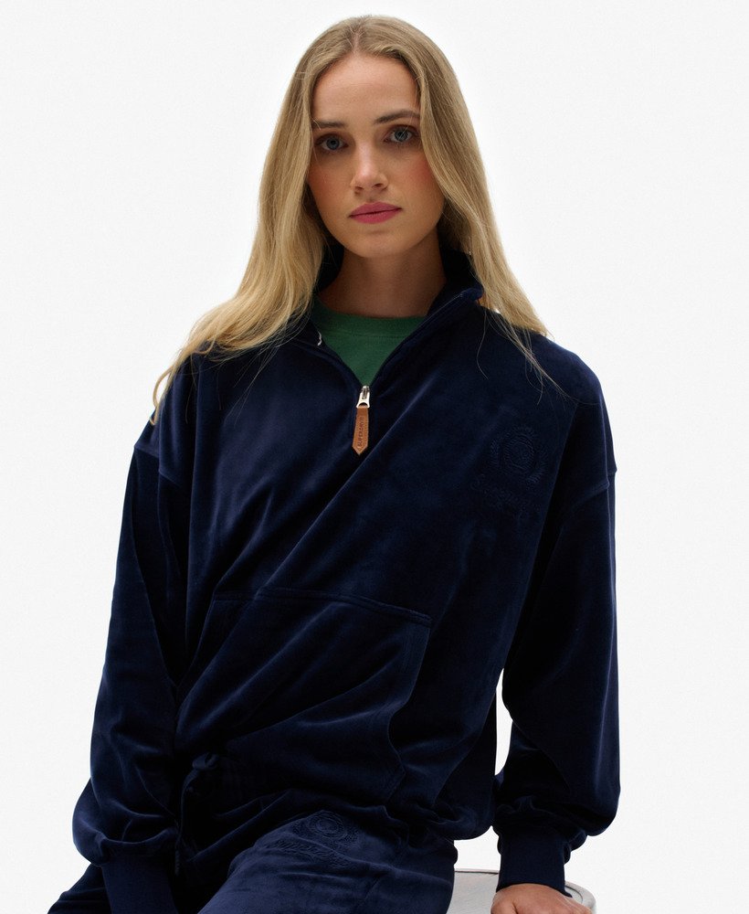womens Country Club Velour Quarter Zip in RICH NAVY | Superdry UK