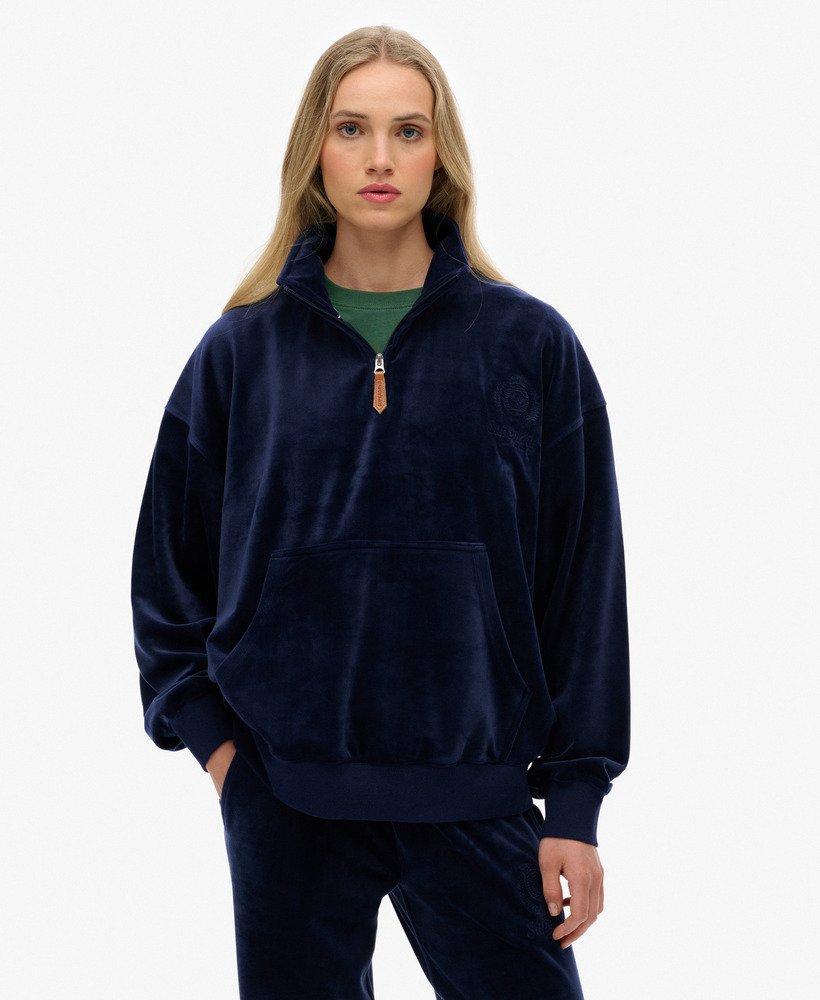 womens Country Club Velour Quarter Zip in RICH NAVY | Superdry UK
