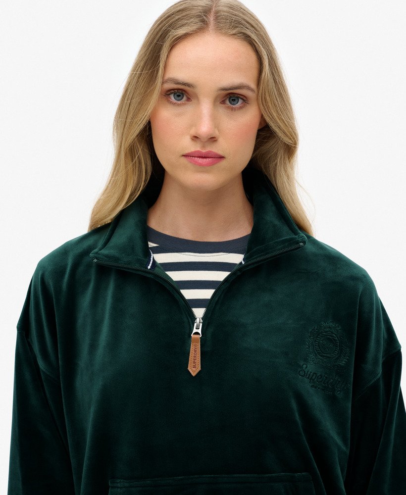 womens Country Club Velour Quarter Zip in ENAMEL GREEN | Superdry UK