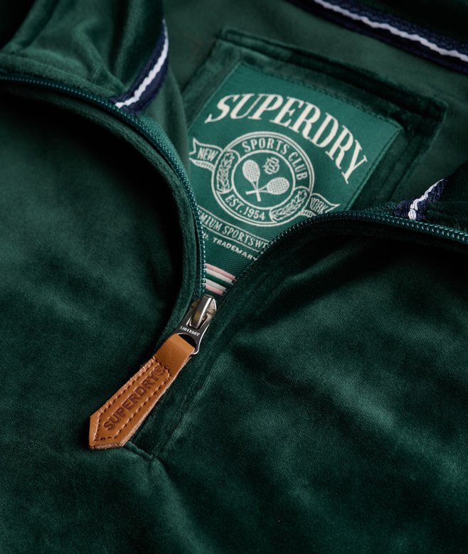 womens Country Club Velour Quarter Zip in ENAMEL GREEN | Superdry UK