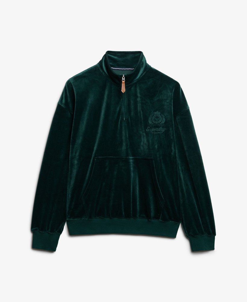 womens Country Club Velour Quarter Zip in ENAMEL GREEN | Superdry UK