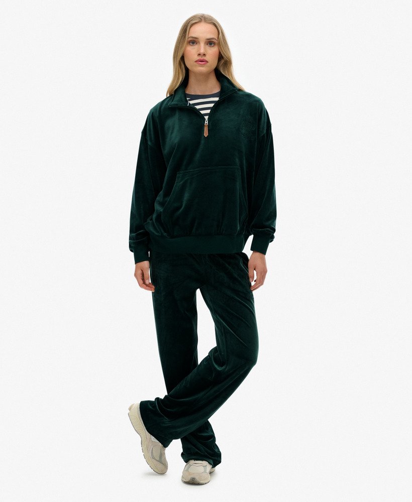 womens Country Club Velour Quarter Zip in ENAMEL GREEN | Superdry UK
