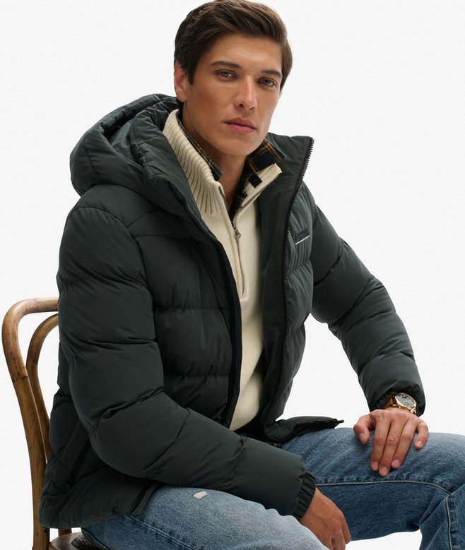 mens Hooded Microfibre Sport Puffer Jacket in Academy Dark Green ...