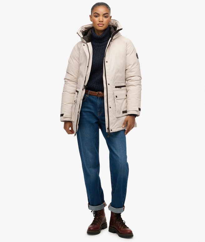 womens City Padded Parka Jacket in Off Grey | Superdry UK