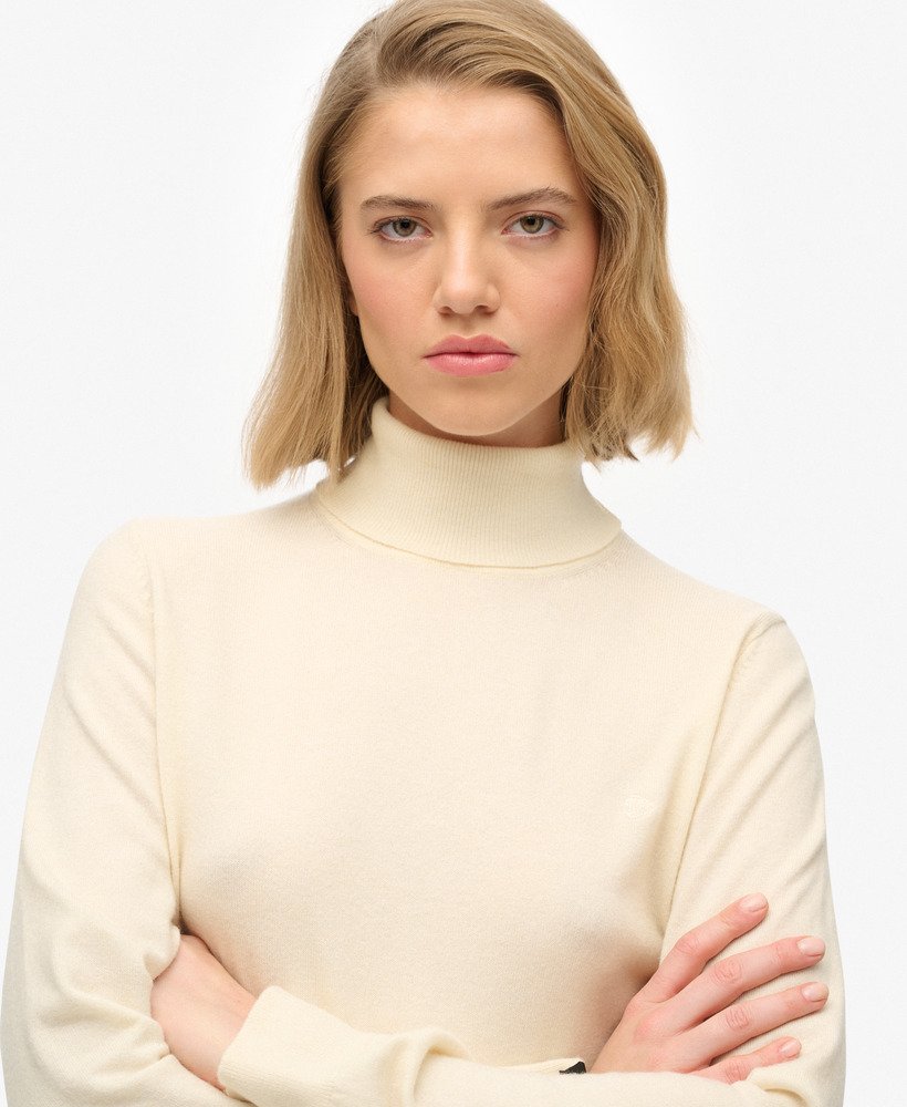 womens Classic Turtle Neck Jumper in CREAM MARL | Superdry UK