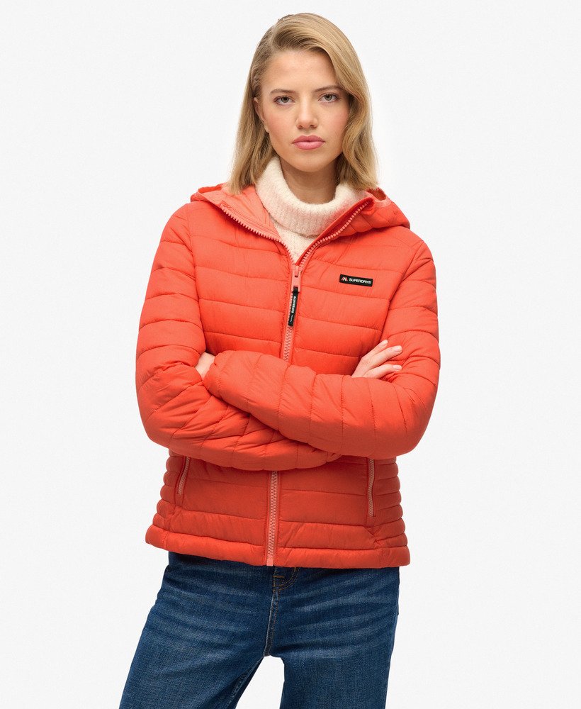 womens Hooded Fuji Lite Padded Jacket in HOT CORAL | Superdry UK
