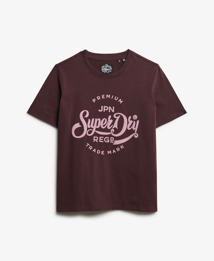 womens Premium Script Entry T-Shirt in Rich Deep Burgundy | Superdry UK