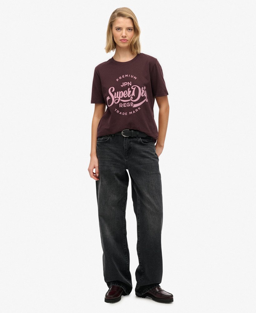 womens Premium Script Entry T-Shirt in Rich Deep Burgundy | Superdry UK