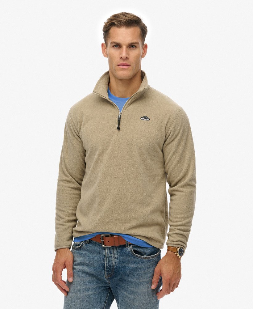 mens Polar Fleece Half Zip in Winter Twig Beige | Superdry UK