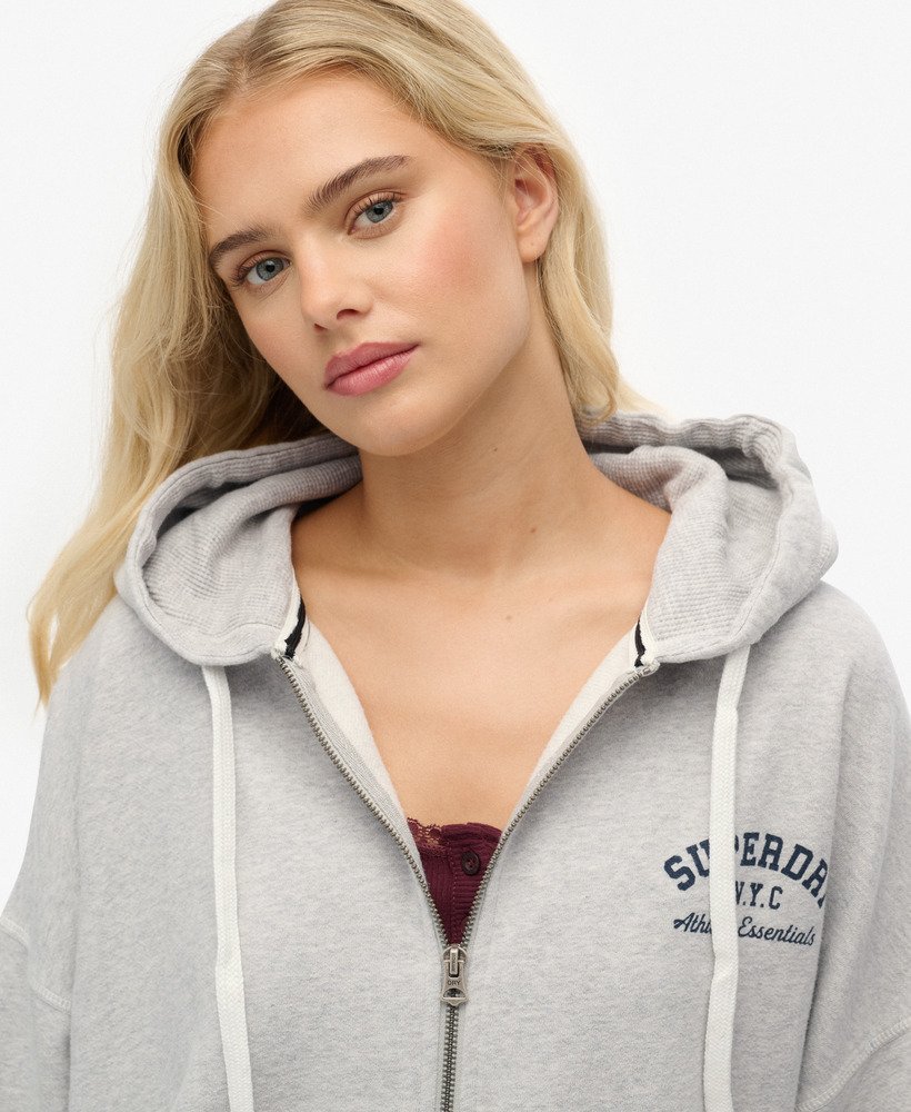 womens Athletic Essentials Oversized Zip Hoodie in Glacier Grey Marl ...