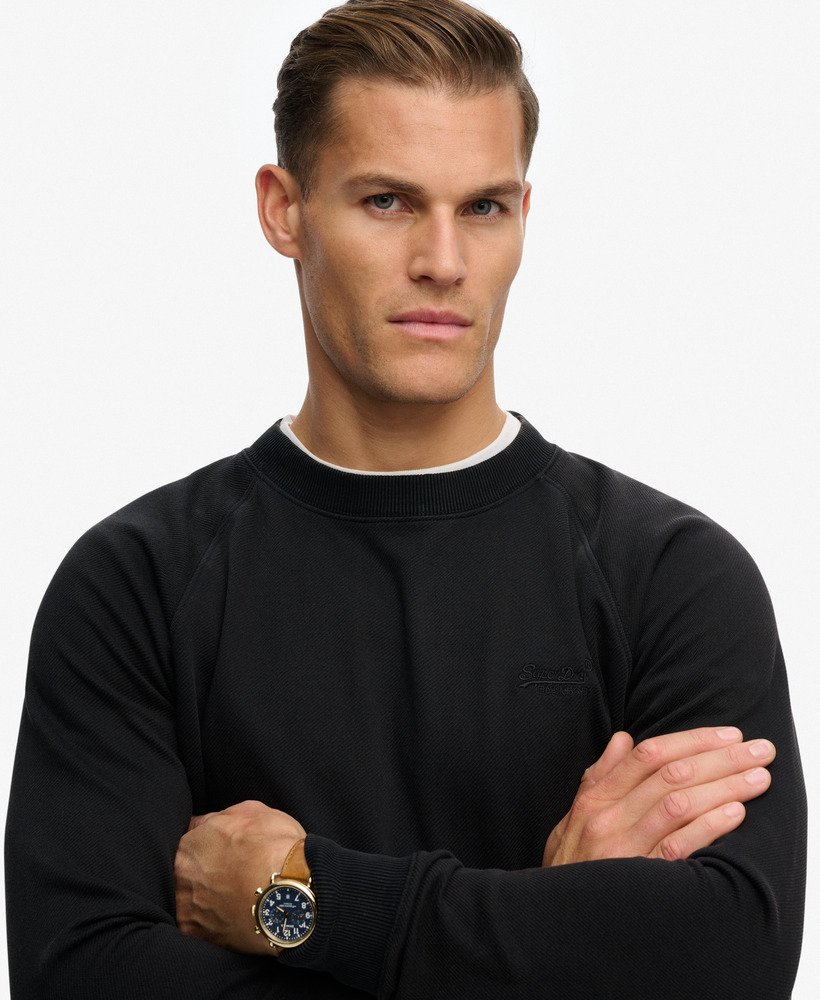 mens Essential Logo Raglan Crew Sweatshirt in Black | Superdry UK