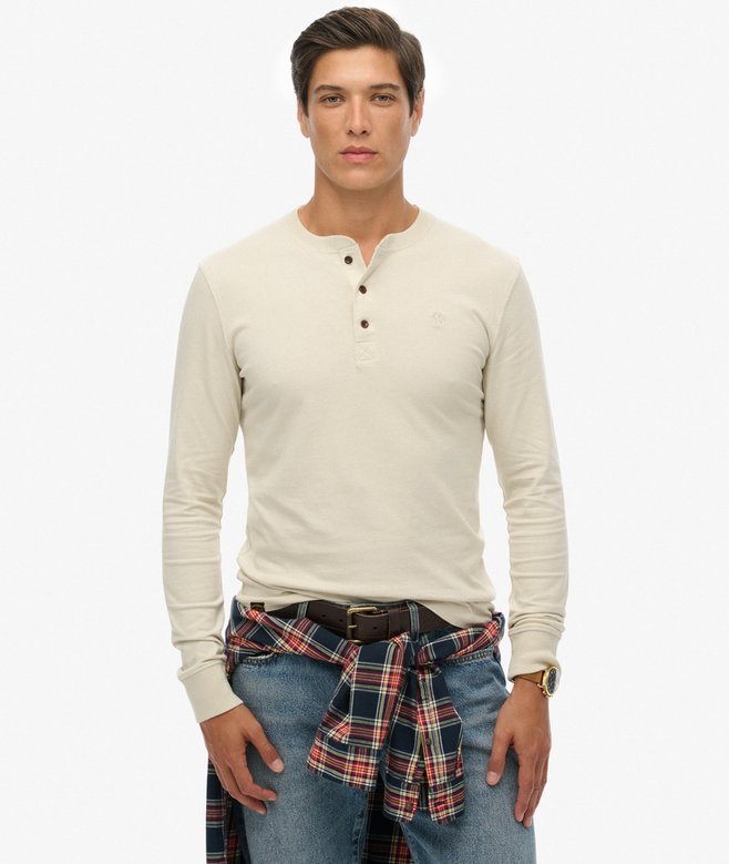 mens Classic Essential Grandad Top in Light Stone Beige | Superdry UK