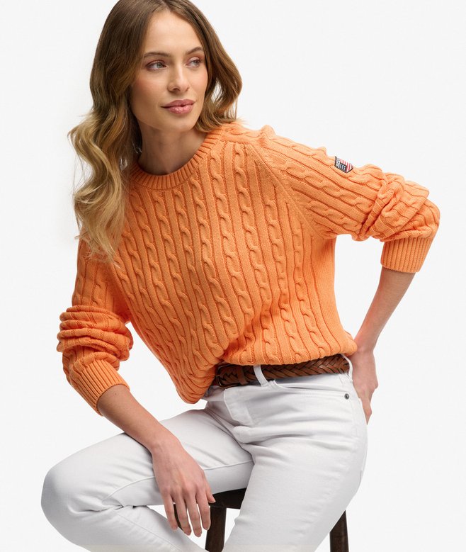 womens Slouchy Cable Knit Jumper in Washed Tangerine | Superdry UK