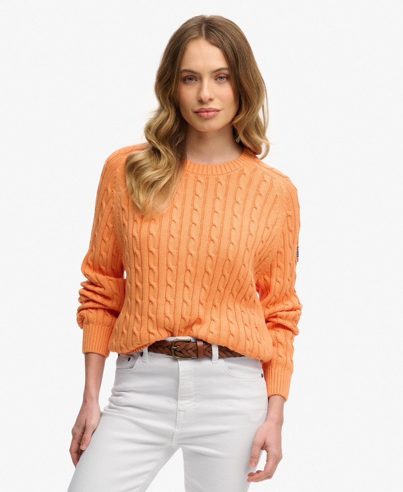 womens Slouchy Cable Knit Jumper in Washed Tangerine | Superdry UK