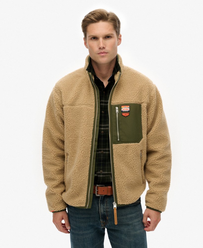 mens Vintage Retro Borg Fleece Jacket in Classic Tan Brown | Superdry UK