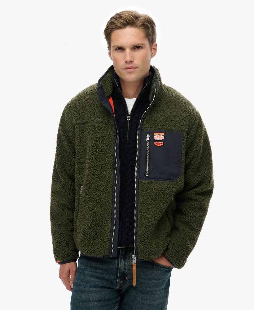 mens Vintage Retro Borg Fleece Jacket in Army Khaki Green | Superdry UK