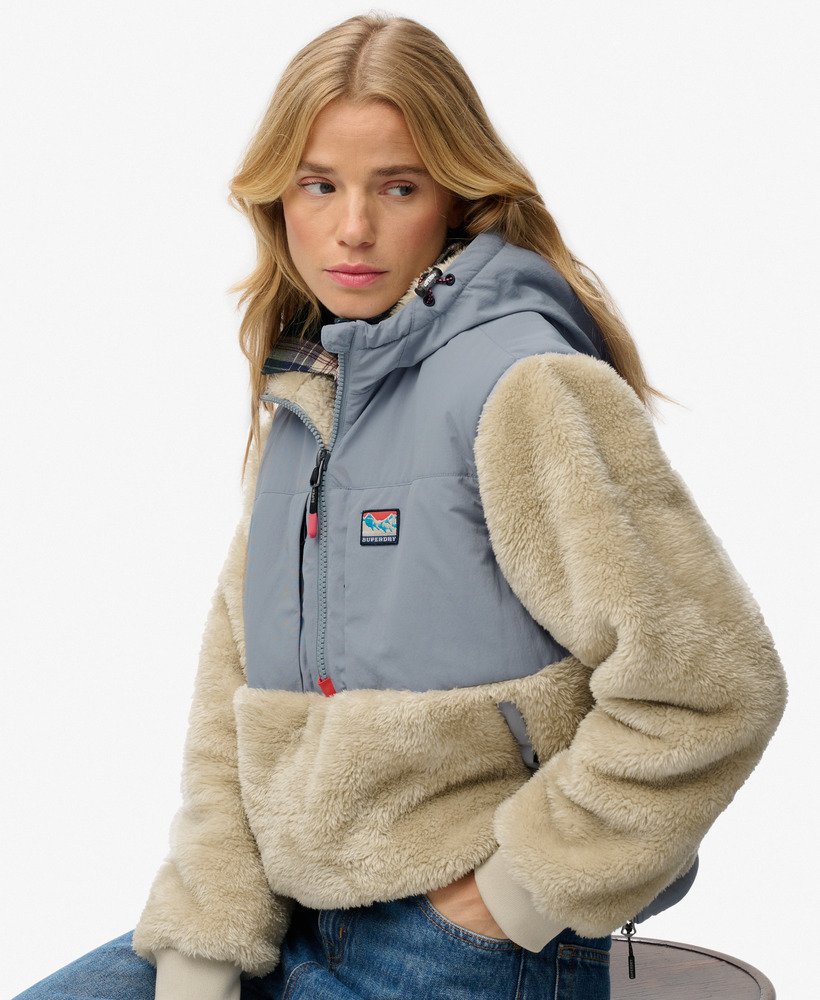 womens Super Soft Hybrid Half Zip Jacket in Pelican Beige | Superdry UK
