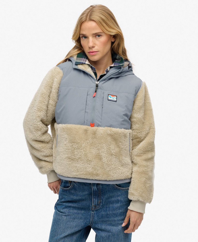 womens Super Soft Hybrid Half Zip Jacket in Pelican Beige | Superdry UK