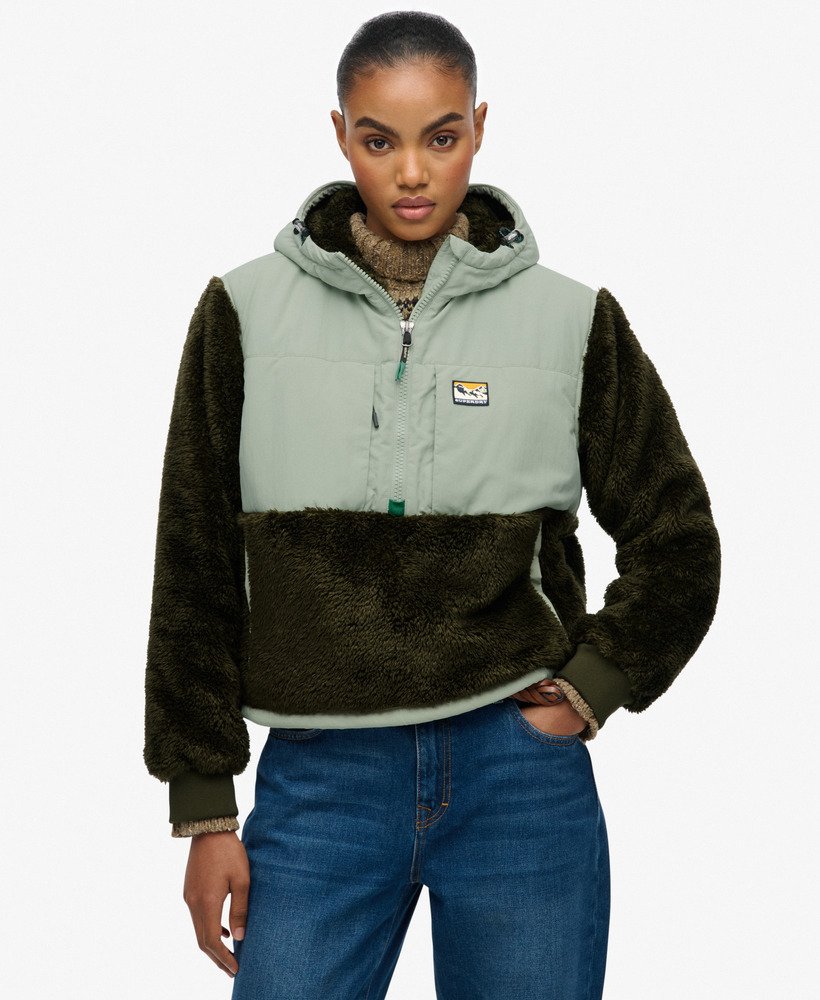 womens Super Soft Hybrid Half Zip Jacket in Army Khaki | Superdry UK