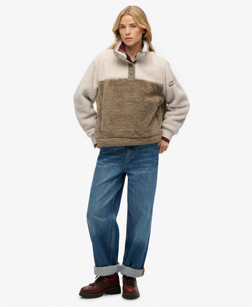 womens Super Soft Mash Up Teddy Fleece in Winter Twig Beige | Superdry UK