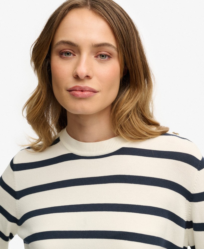 womens Lightweight Essential Jumper in Cream Richest Navy Stripe ...