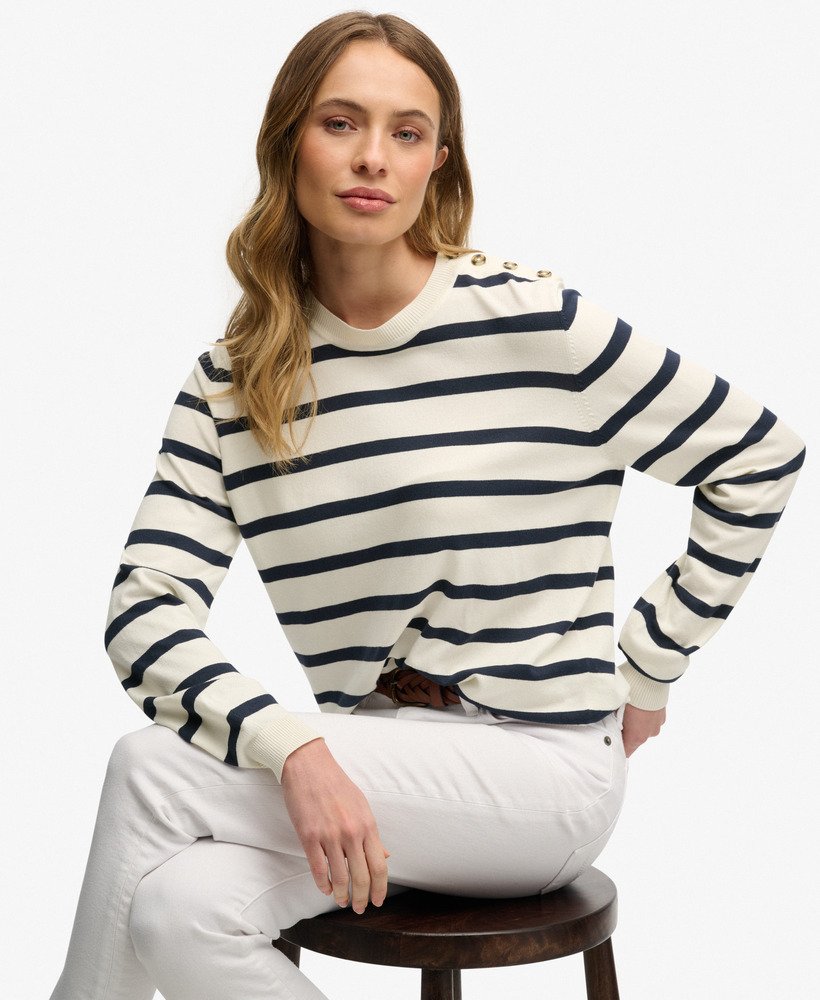 womens Lightweight Essential Jumper in Cream Richest Navy Stripe ...