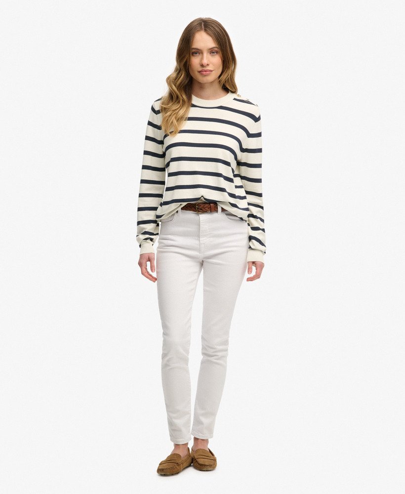 womens Lightweight Essential Jumper in Cream Richest Navy Stripe ...