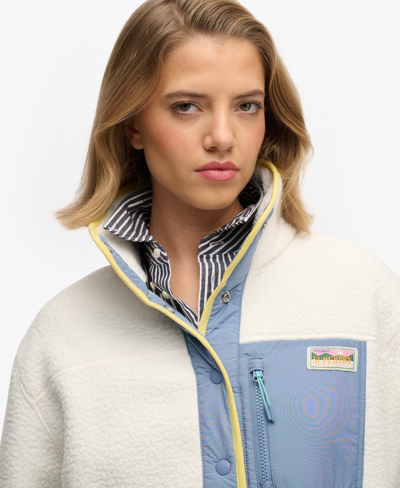 womens Colour Block Fleece Jacket in OFF WHITE | Superdry UK
