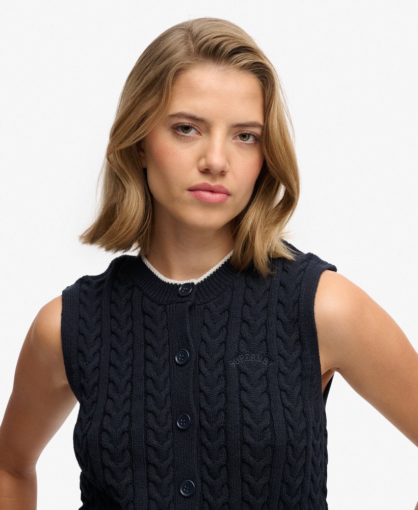 womens Cable Button Down Tank Top in Eclipse Navy | Superdry UK