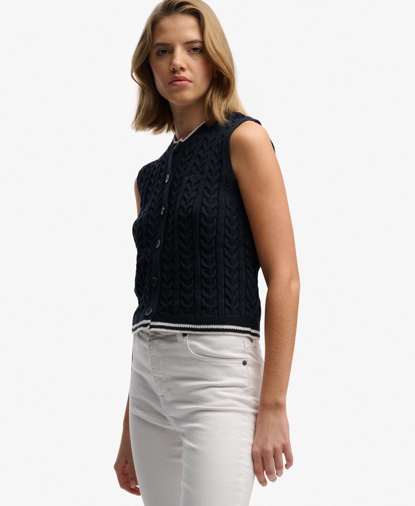 womens Cable Button Down Tank Top in Eclipse Navy | Superdry UK