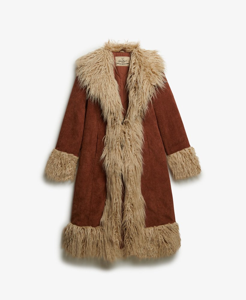 womens Long Afghan Coat in Rustic Chestnut Brown | Superdry US