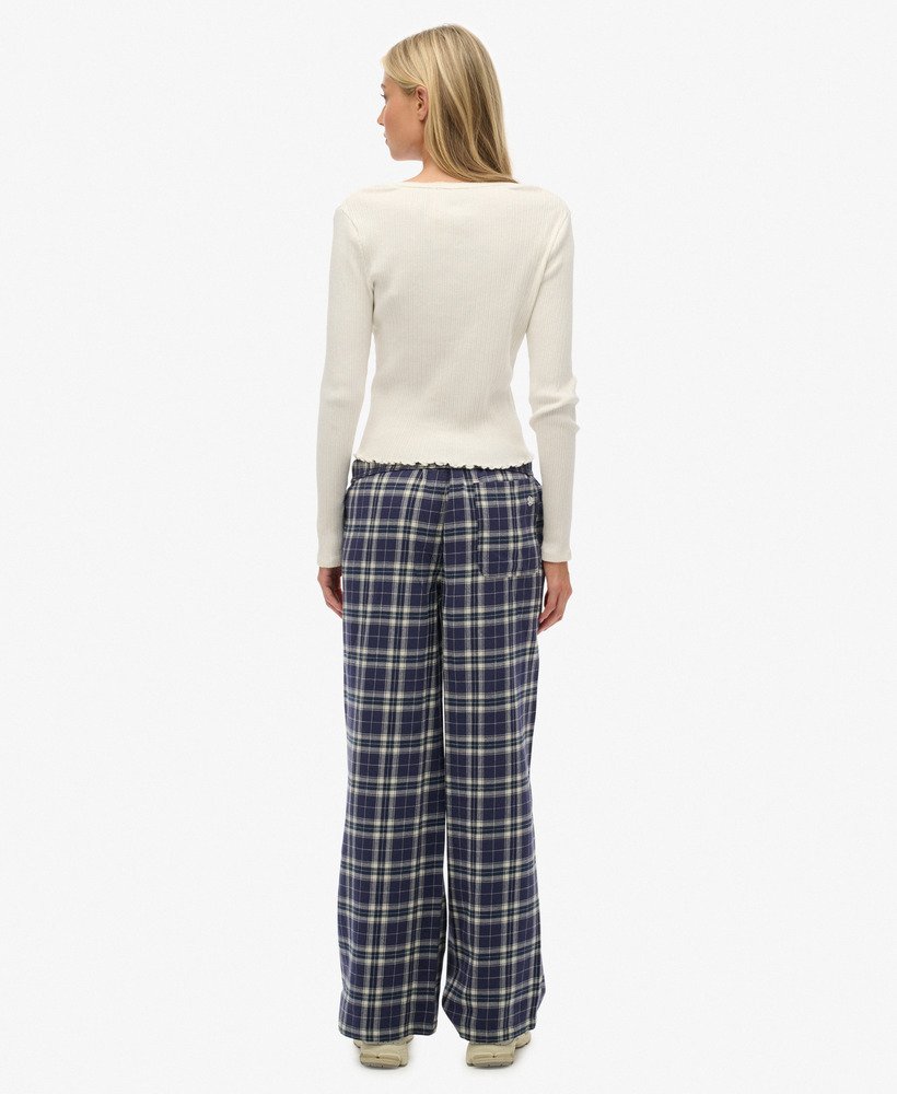 womens Cotton Check Elastic Trousers in NAVY CHECK | Superdry UK
