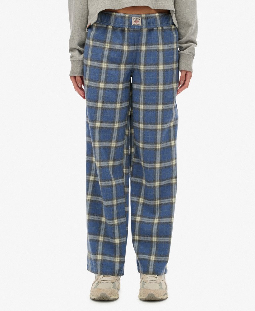 womens Cotton Check Elastic Trousers in Navy/Green Check | Superdry UK