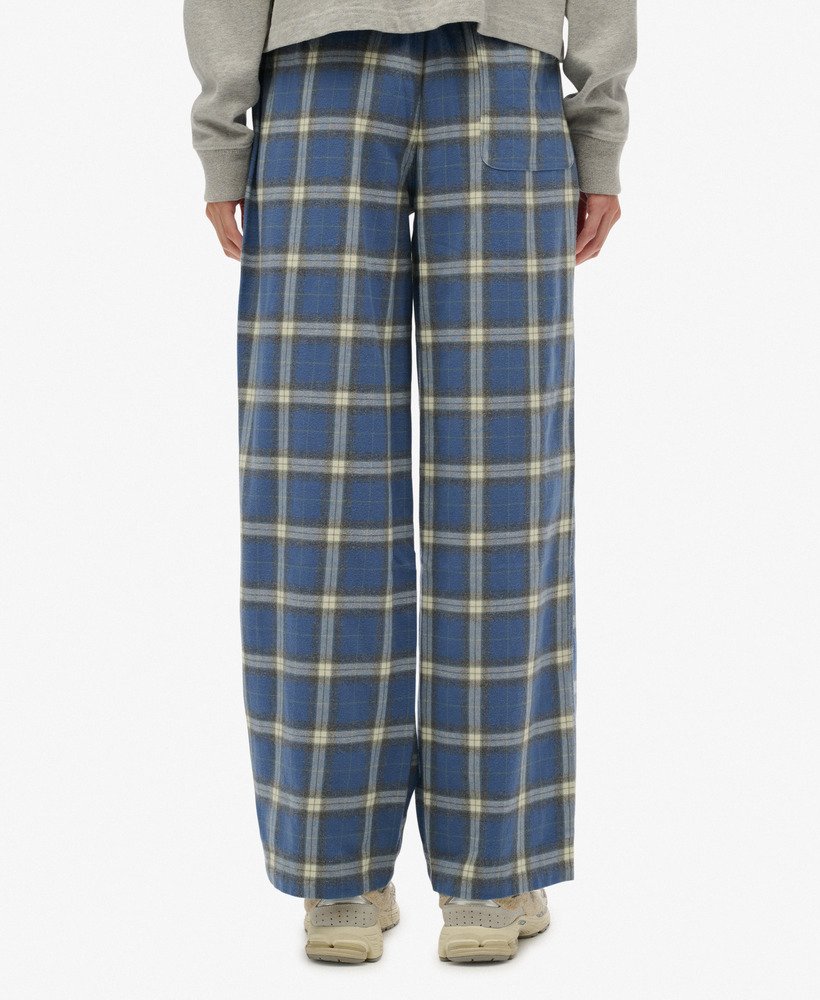 womens Cotton Check Elastic Trousers in Navy/Green Check | Superdry UK