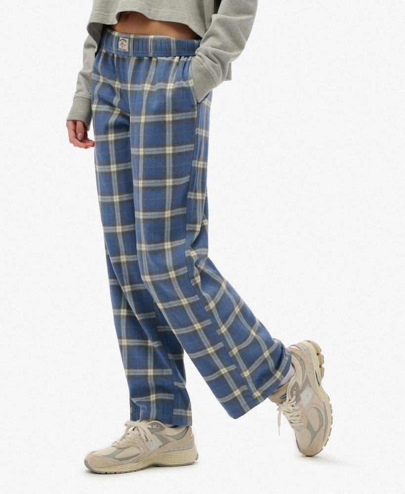 womens Cotton Check Elastic Trousers in Navy/Green Check | Superdry UK