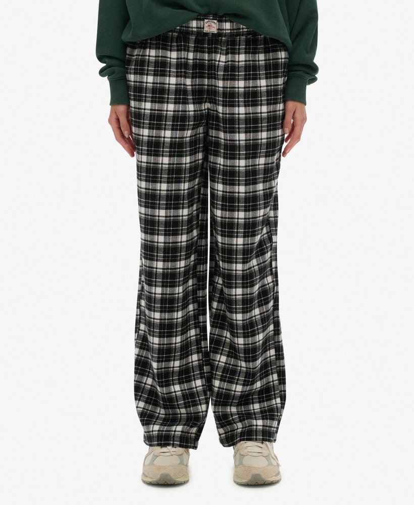 womens Cotton Check Elastic Trousers in Black/Ecru Check | Superdry UK