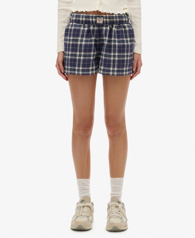 womens Cotton Check Elastic Shorts in NAVY CHECK | Superdry UK